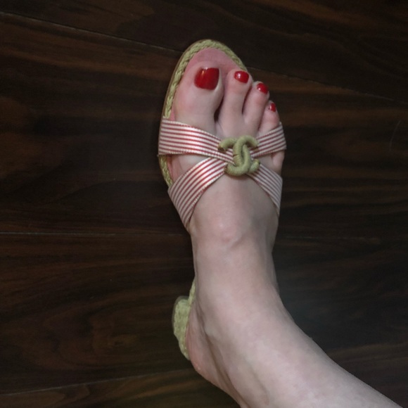 CHANEL | Shoes | Chanel Authentic Red White Beach Sandals | Poshmark